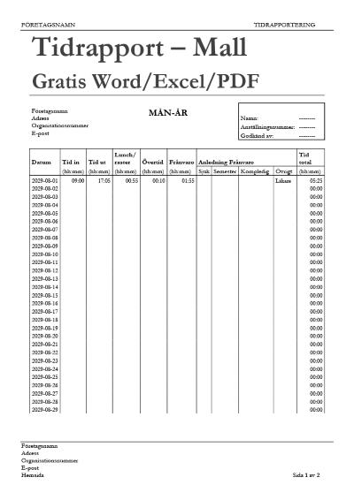 Gratis Excel-mall för tidrapport – Enkel att använda | CDC AB